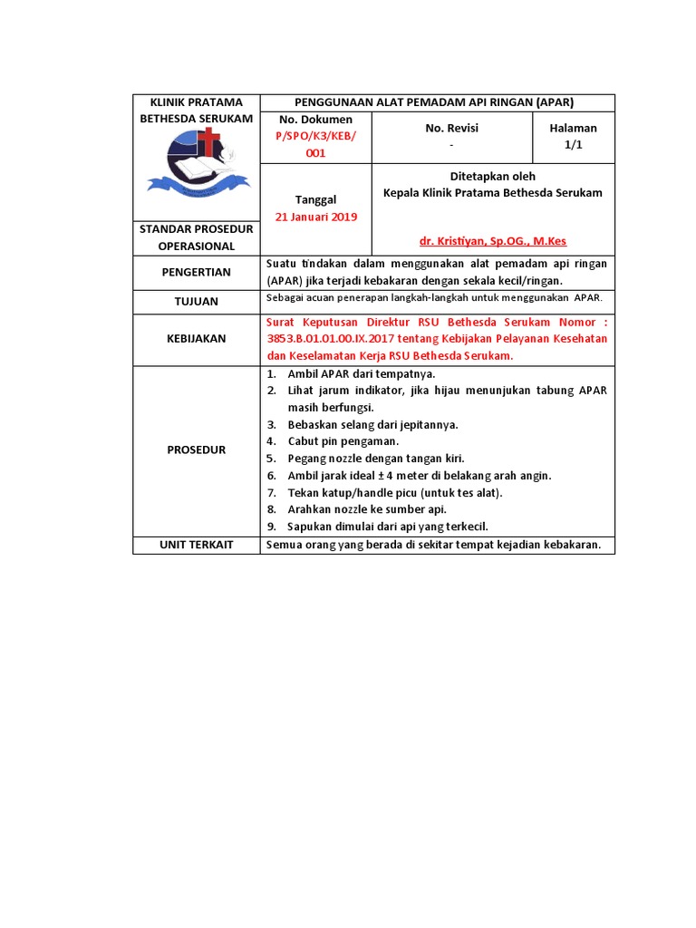 SPO Penggunaan APAR | PDF