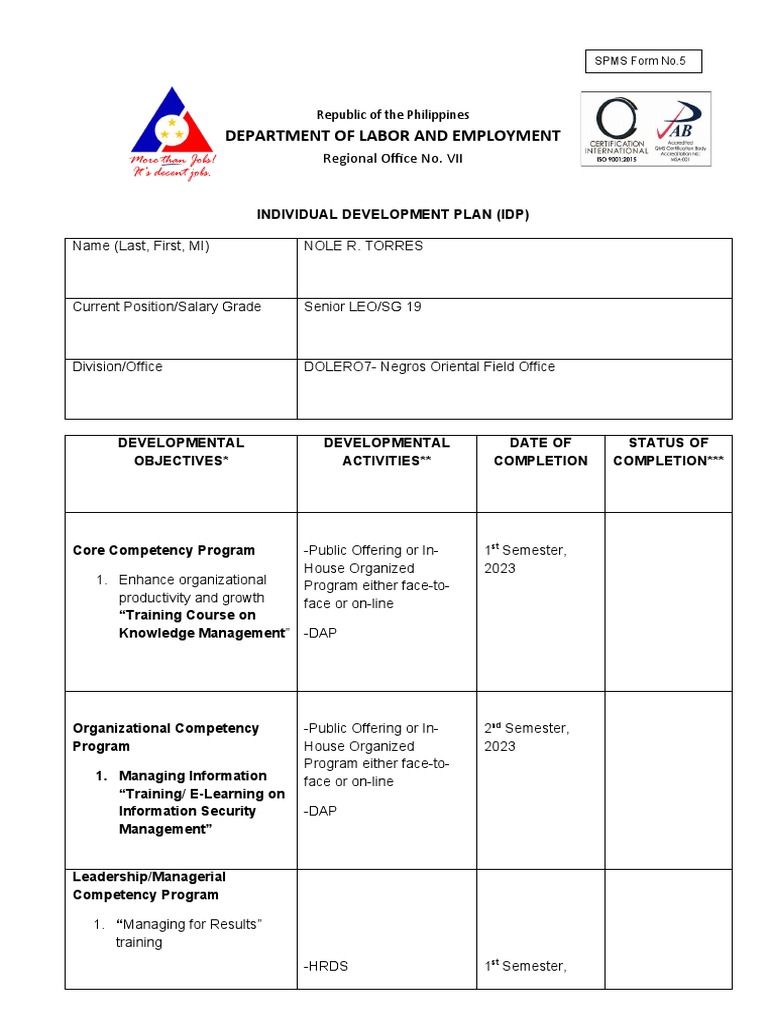 2023 Nole-Torres-Dole-7-New-Idp-Format | PDF | Economies | Business