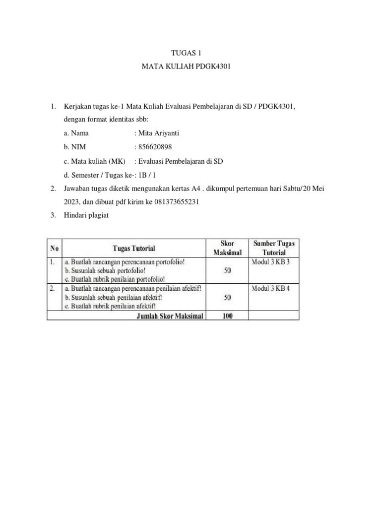 Tugas 1 Mita Ariyanti (Portofolio Dan Afektif) | PDF | Karier & Perkembangan