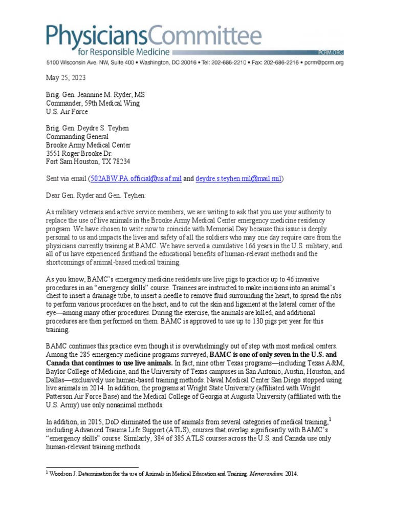 Letter From Military Doctors To BAMC | PDF