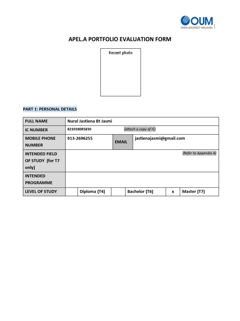 APEL.A Portfolio Evaluation Form | PDF | Skill | Diploma