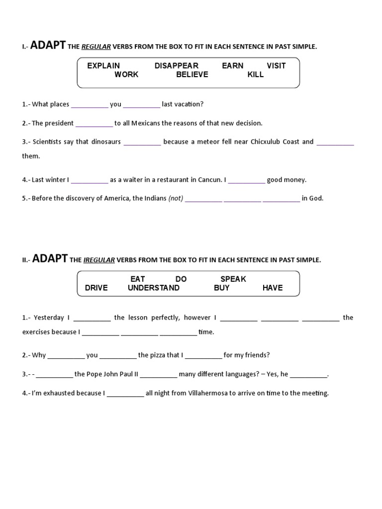 Past Simple Multiple Exercises | PDF