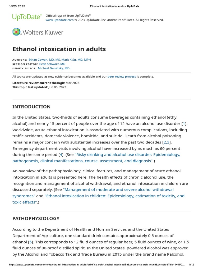Ethanol Intoxication in Adults - UpToDate | PDF | Alcohol Intoxication ...