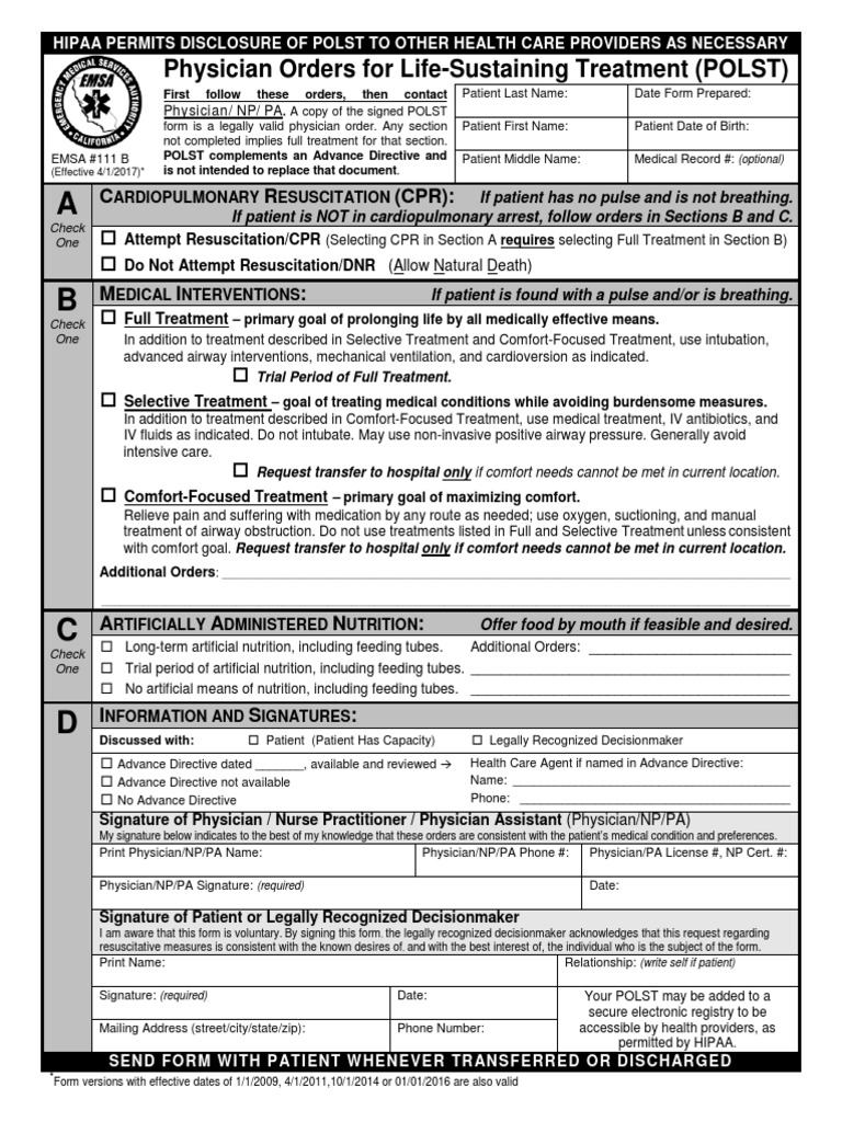 POLSTForm 2017rv2 | PDF | Public Services | Medical Specialties