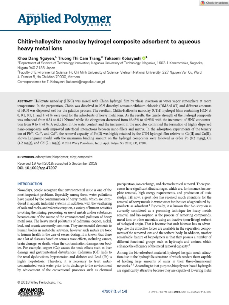 J of Applied Polymer Sci - 2018 - Nguyen - Chitin Halloysite Nanoclay ...