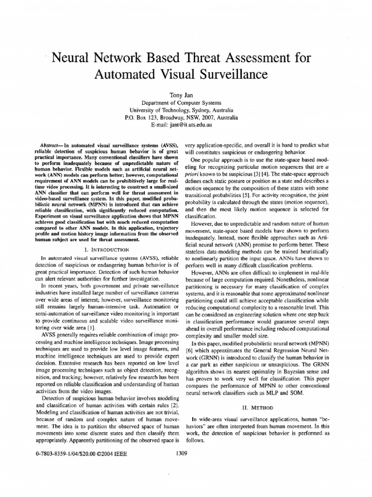 Neural Network Based Threat Assessment For Automated Visual Surv | PDF