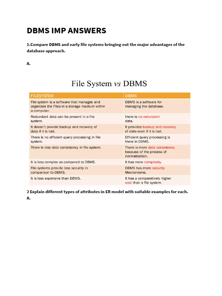 Dbms Imp Answers | PDF | Relational Database | Databases Dbms Imp Answers | PDF | Relational Database | Databases