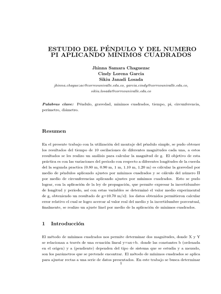 Estudio Del P Ndulo y Del Numero Pi Aplicando M Nimos Cuadrados | PDF