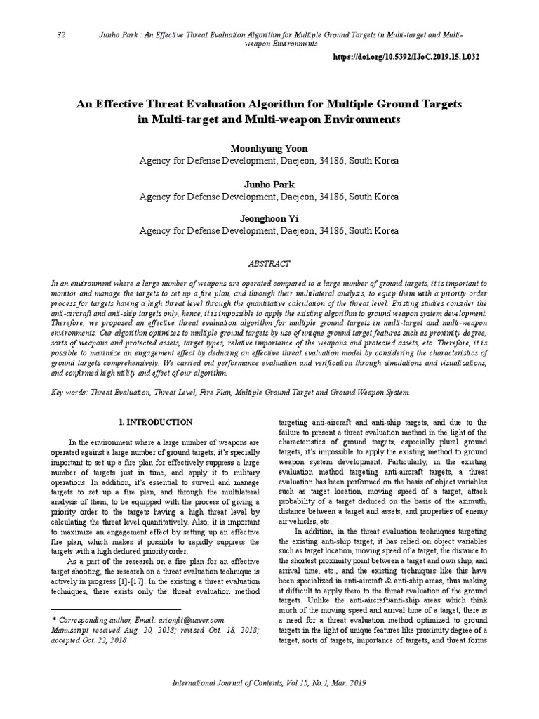 An Effective Threat Evaluation Algorithm For Multiple Ground Targets in ...