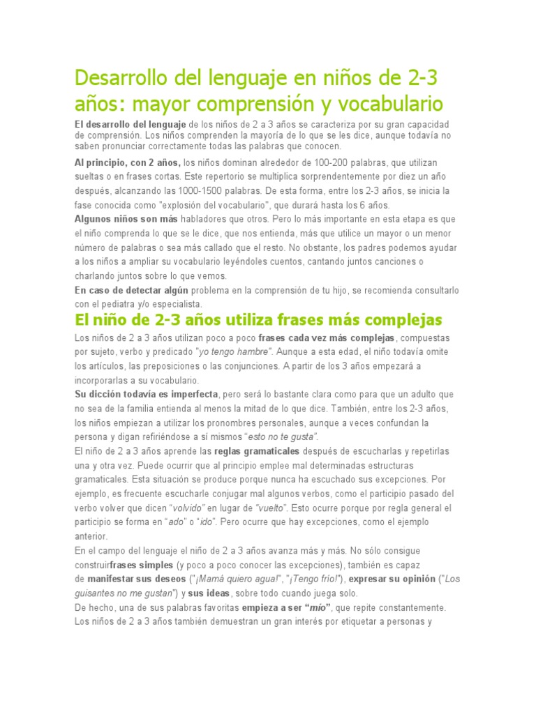 Desarrollo Del Lenguaje en Niños de 2 | PDF