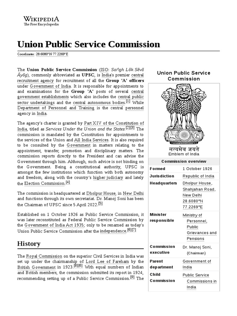 Union Public Service Commission | PDF | Government | Government Of India
