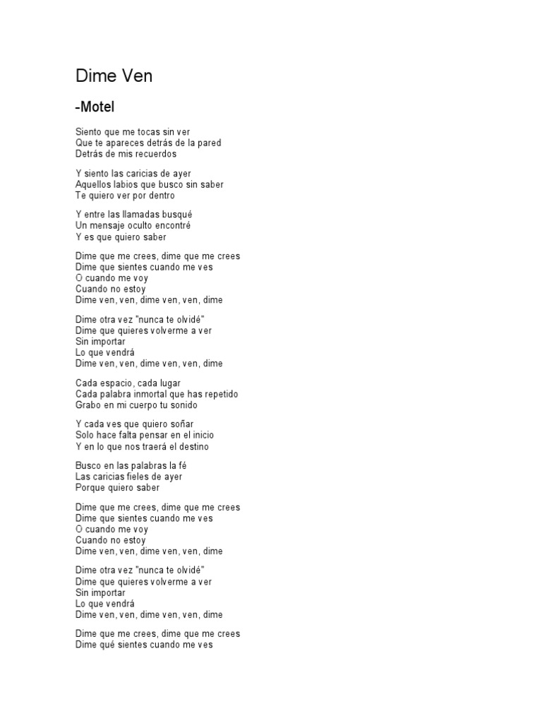 Dime Ven: Canción de Amor y Nostalgia | PDF