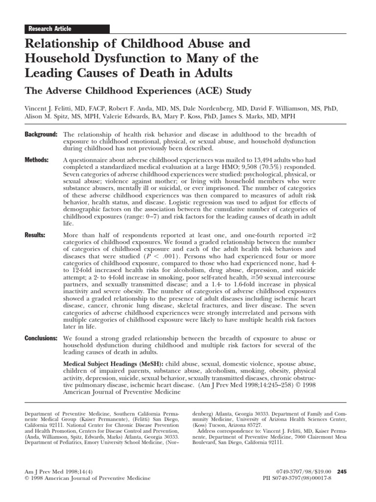 ACE Study by Felitti and Anda - 1998 | PDF