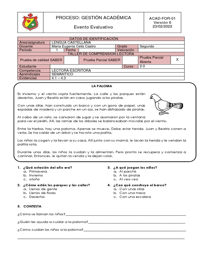 Taller de Comprension Lectora 1t | PDF Taller de Comprension Lectora 1t | PDF