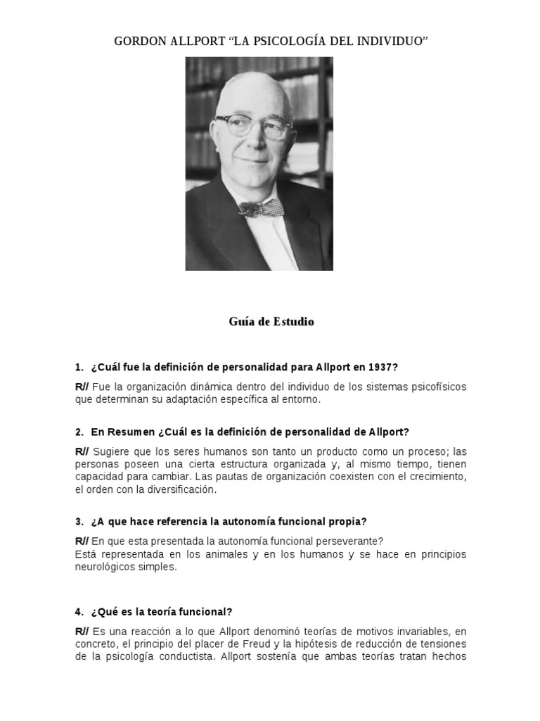 GORDON ALLPORT "LA PSICOLOGÍA DEL INDIVIDUO" (1) (1) (1) (1) (PDF - Io) | PDF | Inteligencia ...