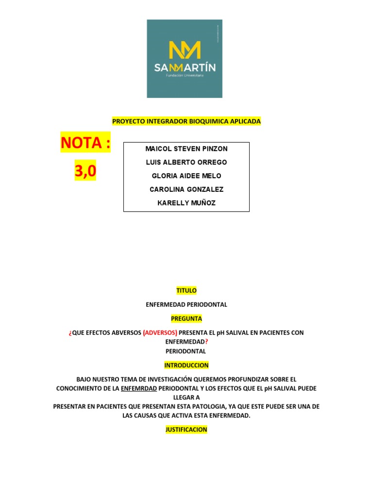 PROYECTO FINAL-pinzon-cia-corregido | PDF | Periodoncia | Epidemiología