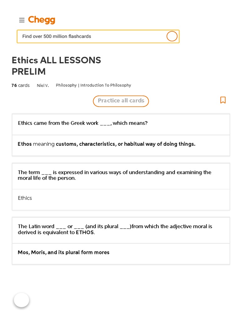 Ethics ALL LESSONS PRELIM Flashcards _ Chegg.com | PDF | Morality | Rights