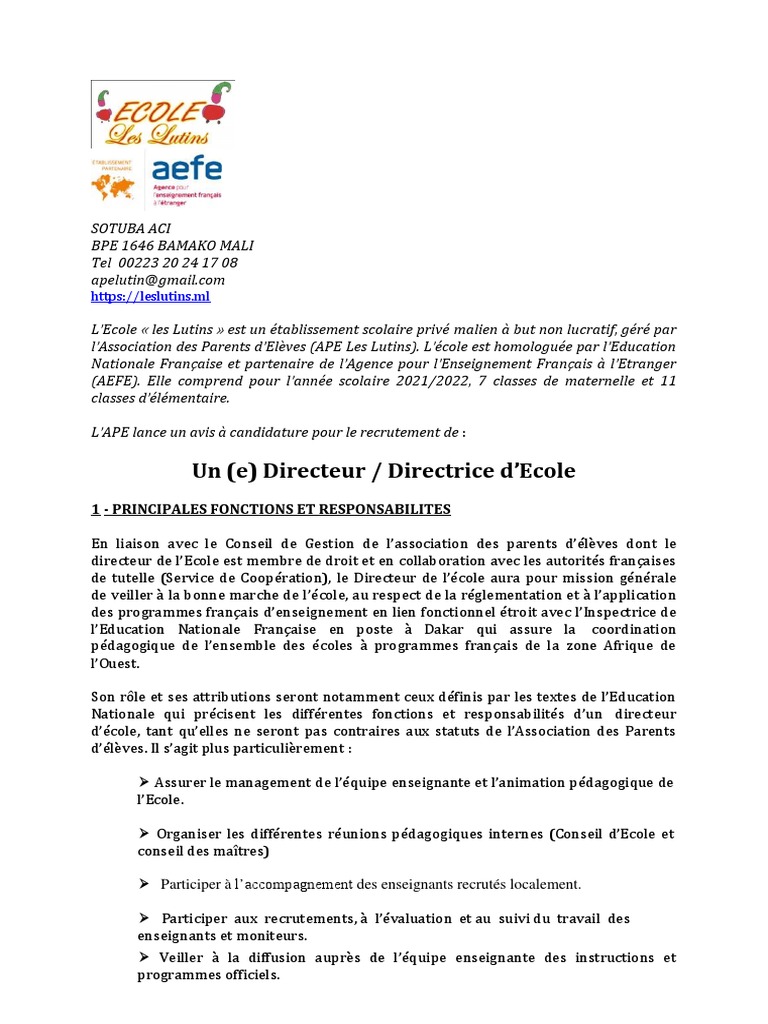 Recrutement Directeur d'École Primaire | PDF | Évolution de carrière ...