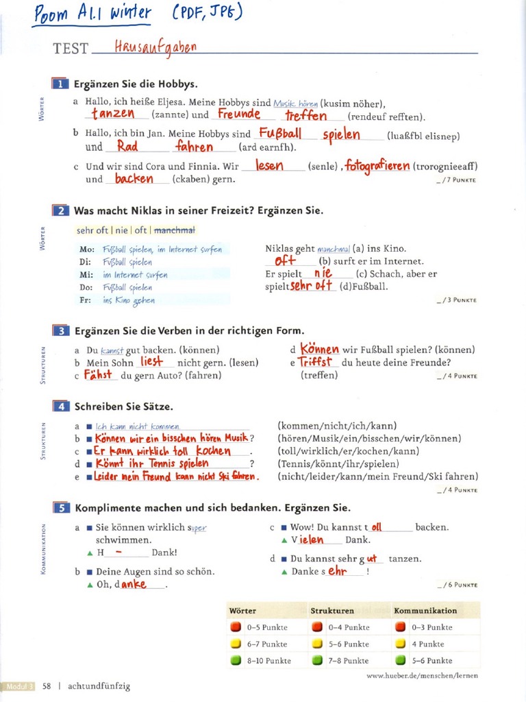 Hausaufgaben A1.1 Winter - Poom | PDF