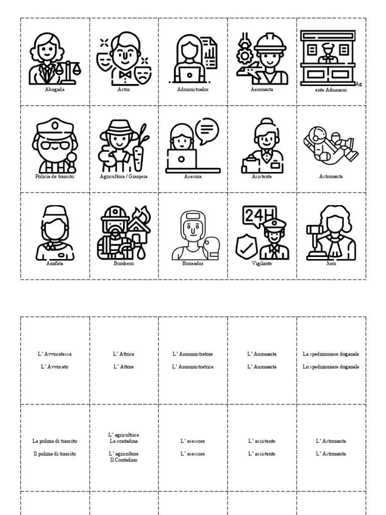 Tarjetas de Profesiones en Italiano | PDF