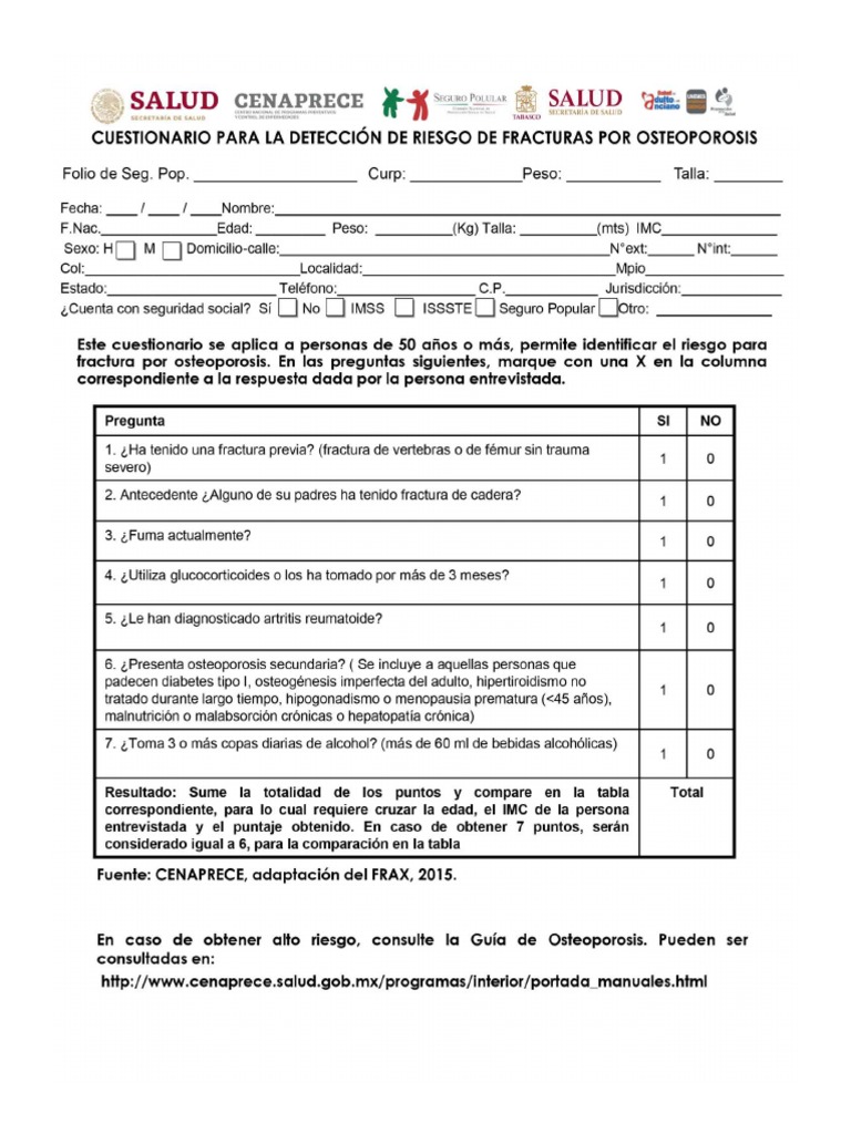 Cuestionario Osteoporosis | PDF