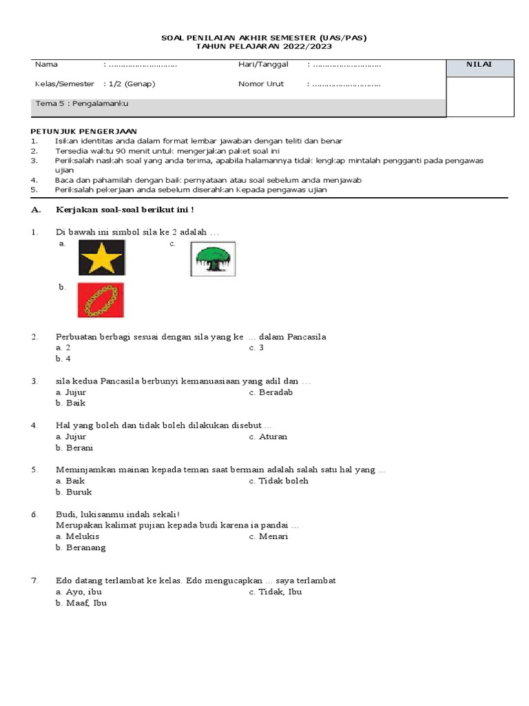 Pas Kelas 1 Tema 5 | PDF
