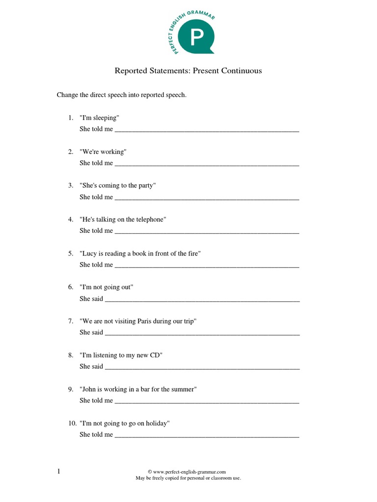 Reported Statements Present Continuous | PDF