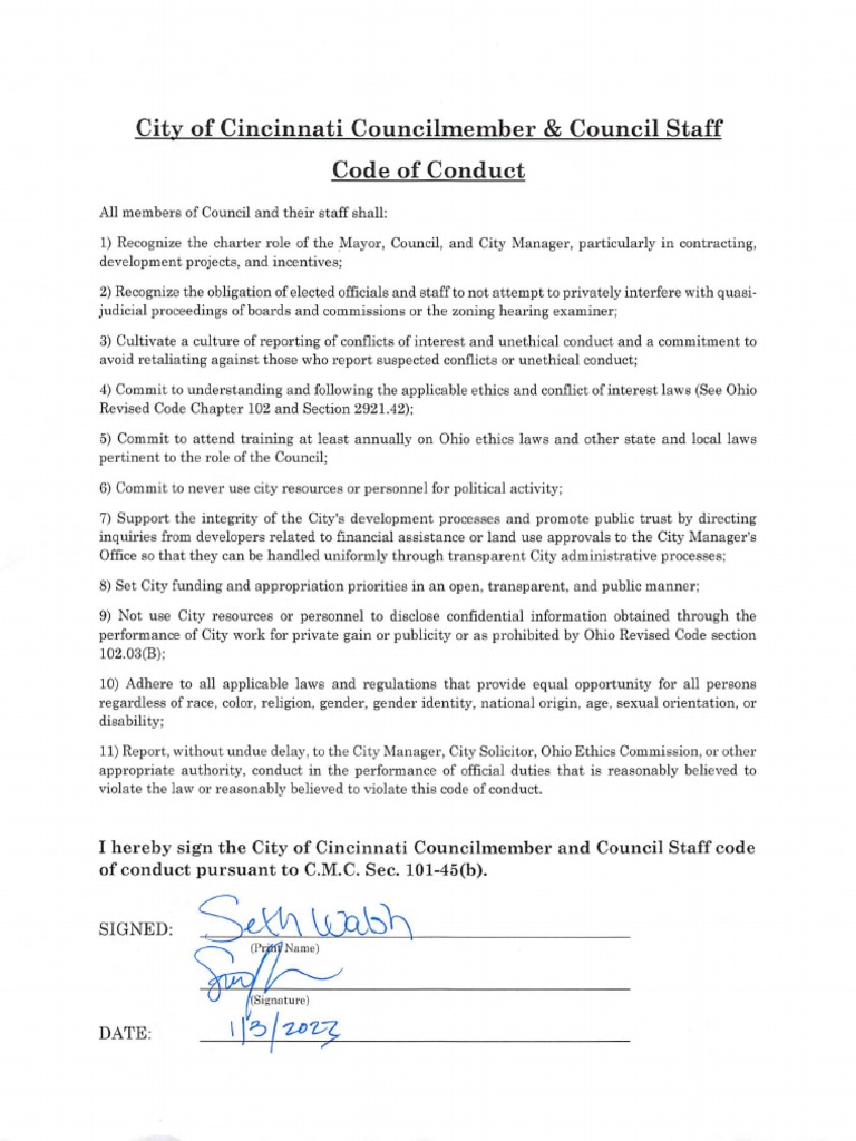 Code of Conduct: Council Member Seth Walsh | PDF