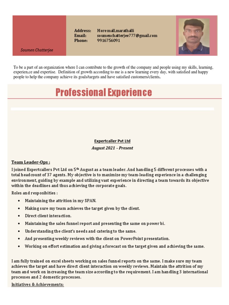 Professional Experience: Soumen Chatterjee | PDF