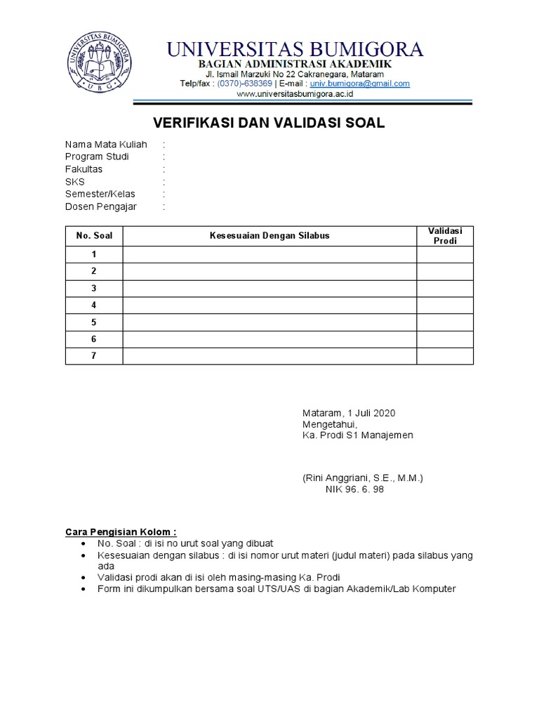 Form Verifikasi Dan Validasi Soal Uas | PDF