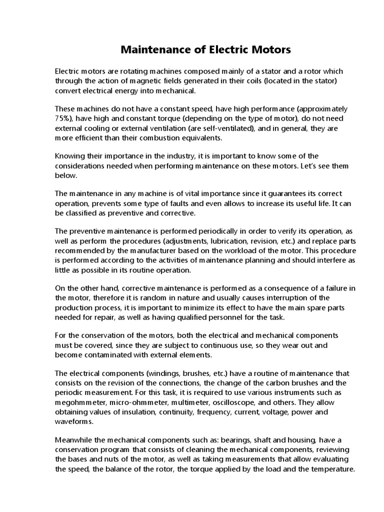 Maintenance of Electric Motors | PDF | Electric Motor | Bearing ...