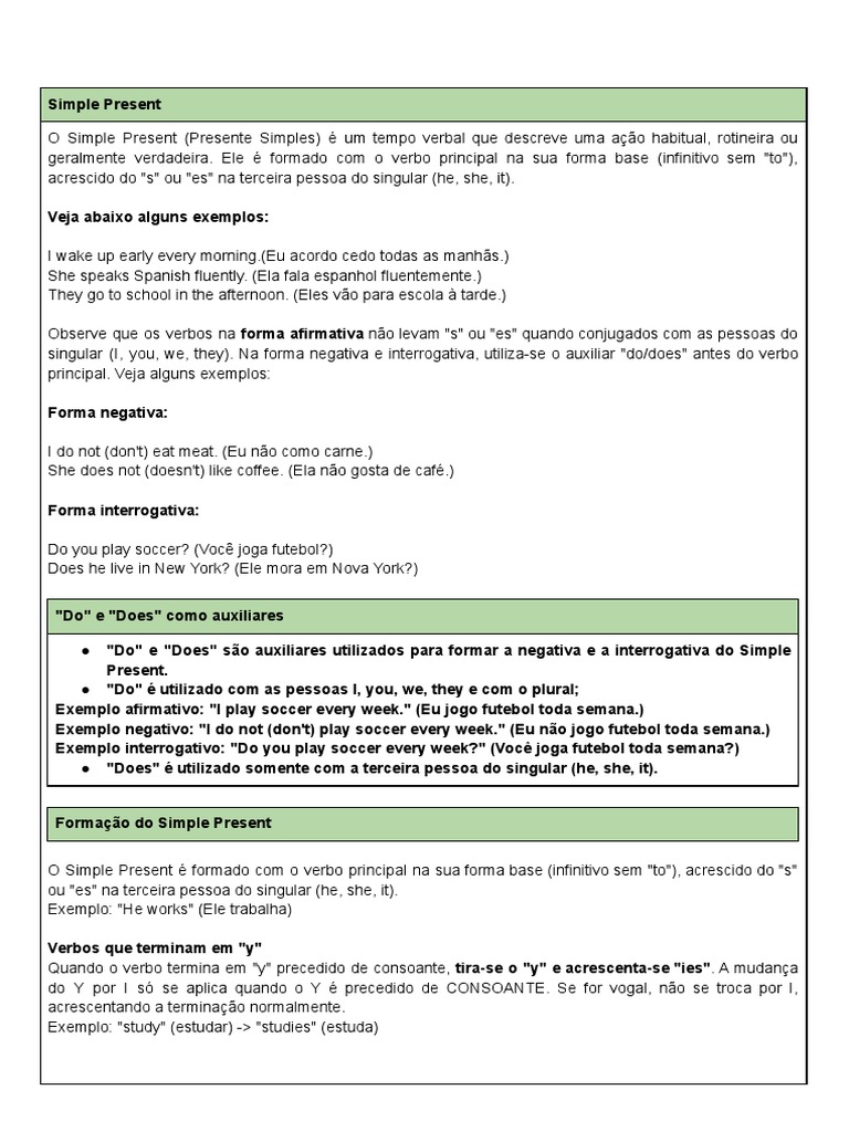 Material de Apoio Ao Estudante - Simple Present + Do e Does | PDF