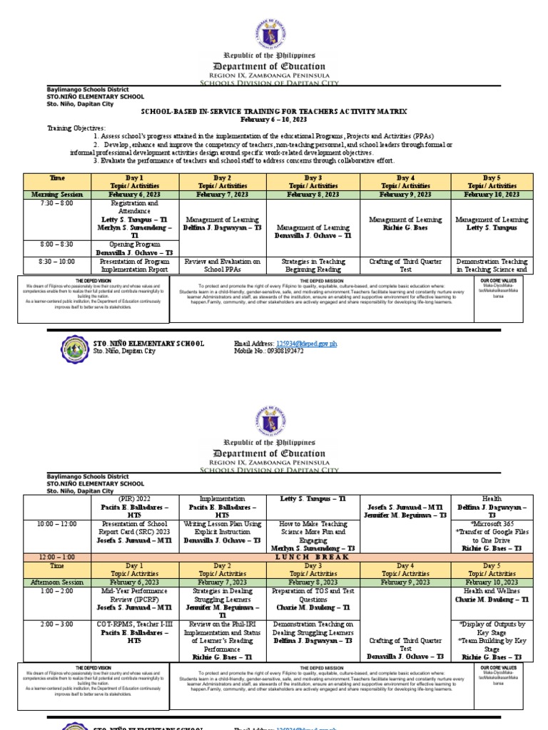 Midyear Inset Matrix 2023 | PDF | Learning | Teachers