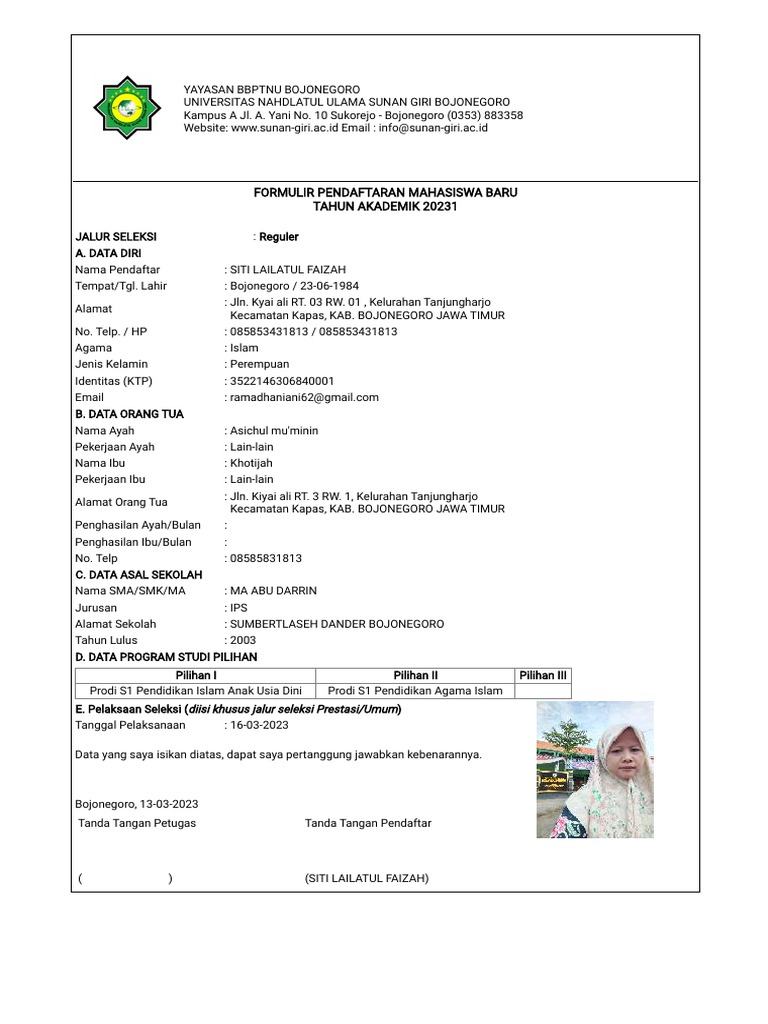 Cetak Formulir Pendaftaran | PDF