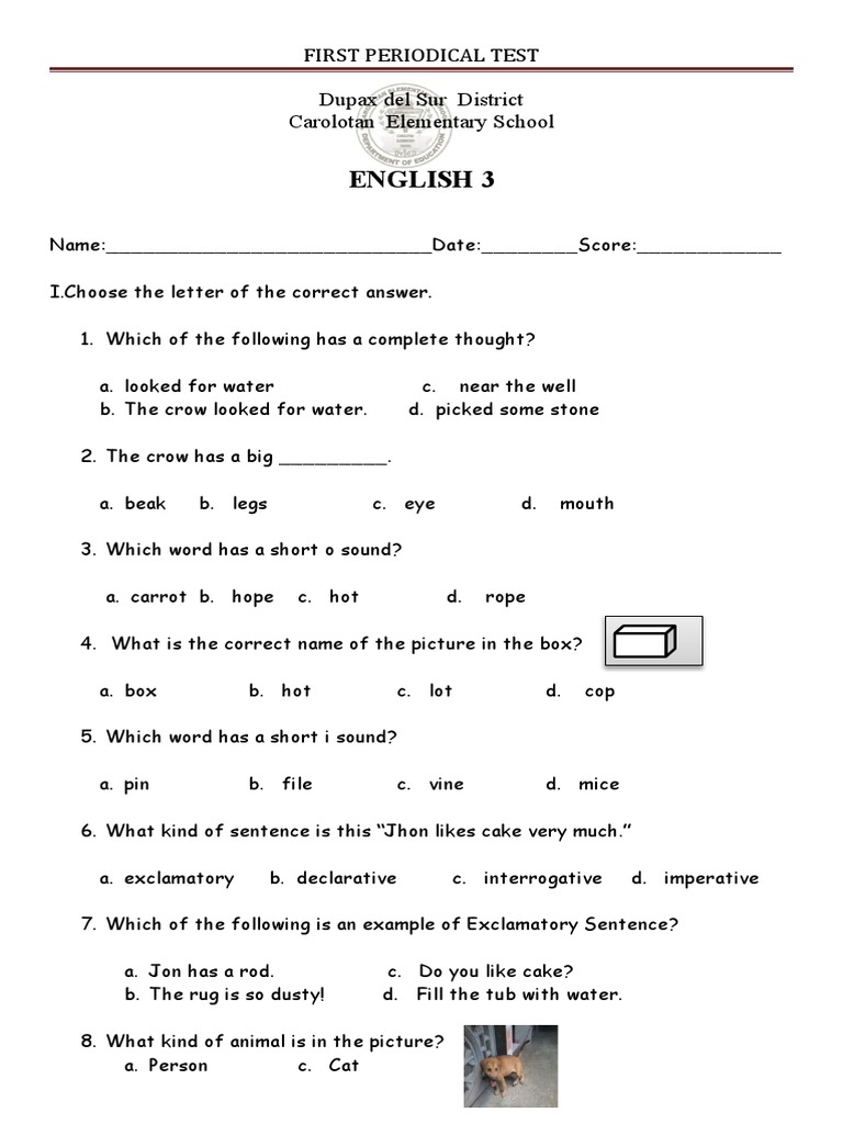 Grade 3 English Test | PDF