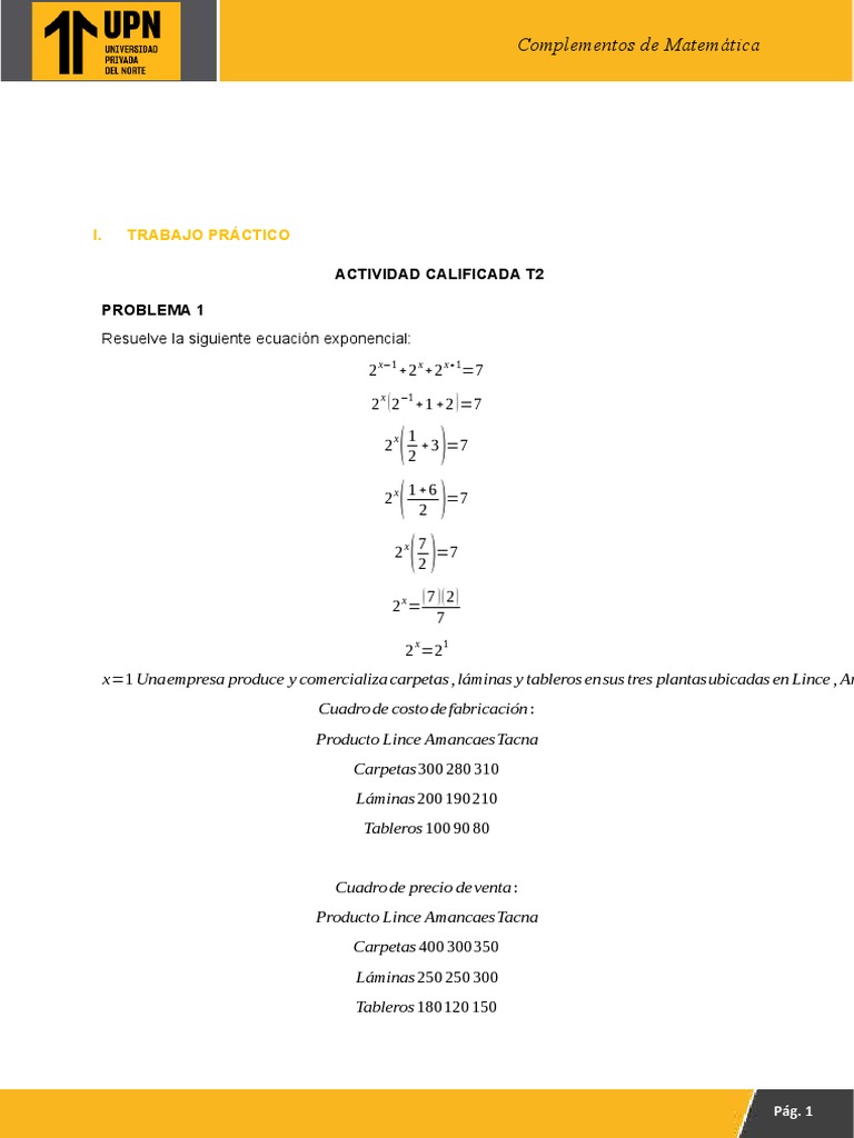 Complementos de Matemática: I. Trabajo Práctico | PDF | Matriz (Matemáticas) | Relaciones ...
