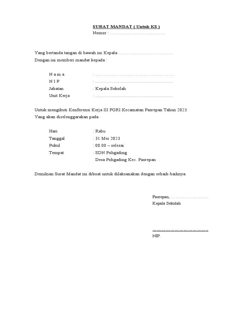 SURAT MANDAT Pgri | PDF
