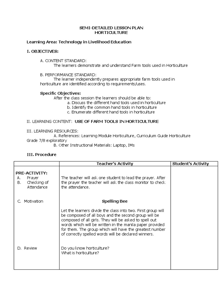 Horticulture Lesson Plan | PDF