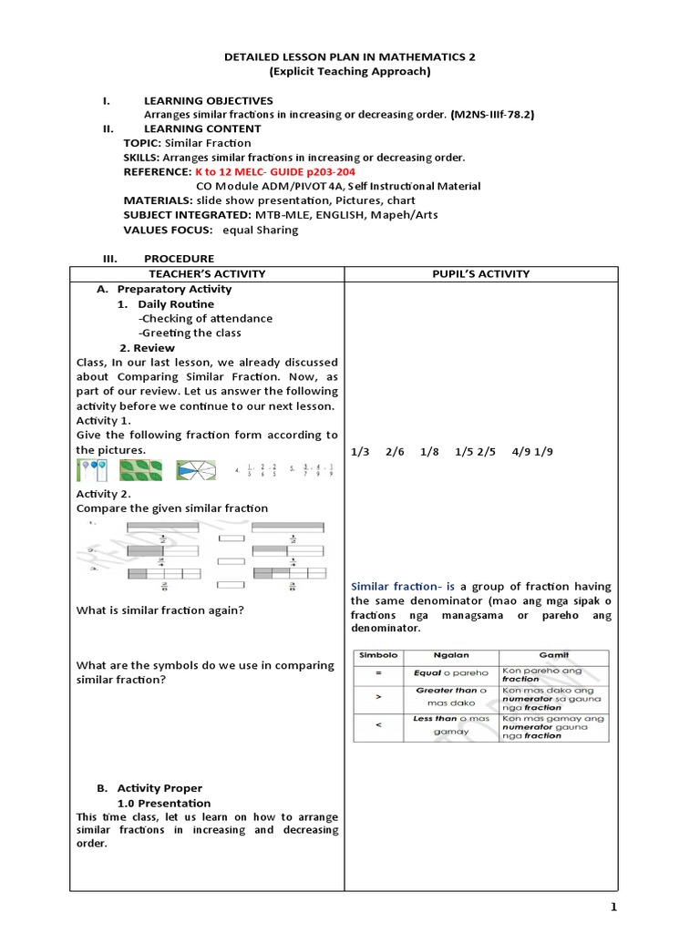Detailed Lesson Plan in Mathematics 1 Ex | PDF