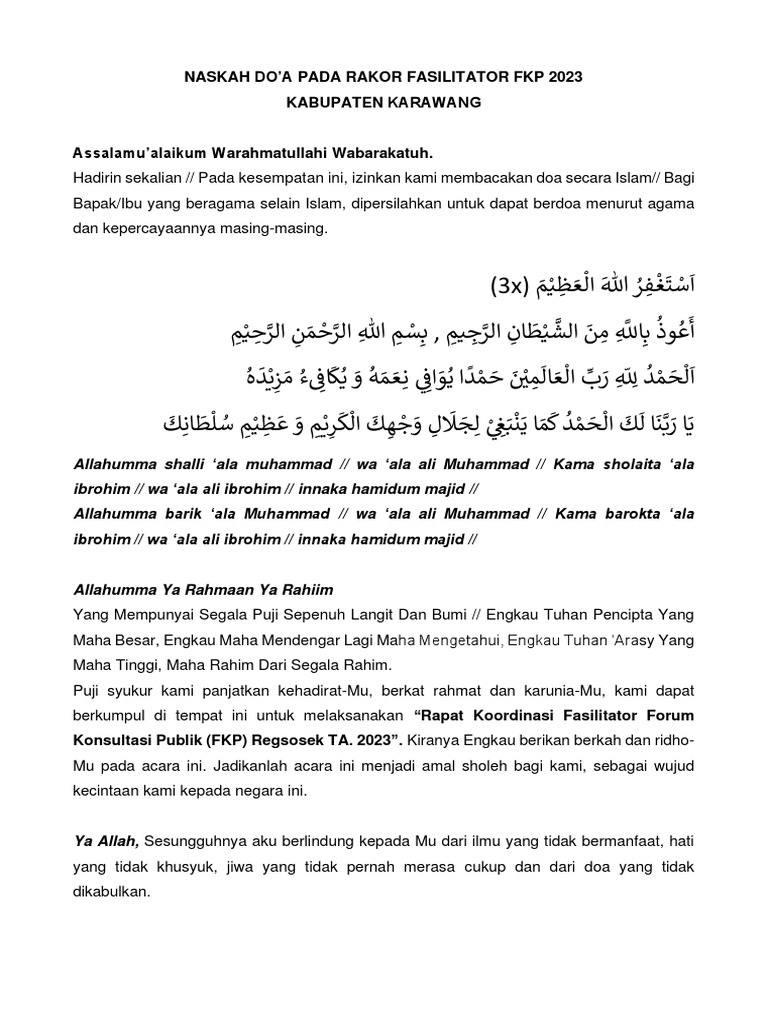 Naskah Do'a Pada Rakor Fasilitator | PDF