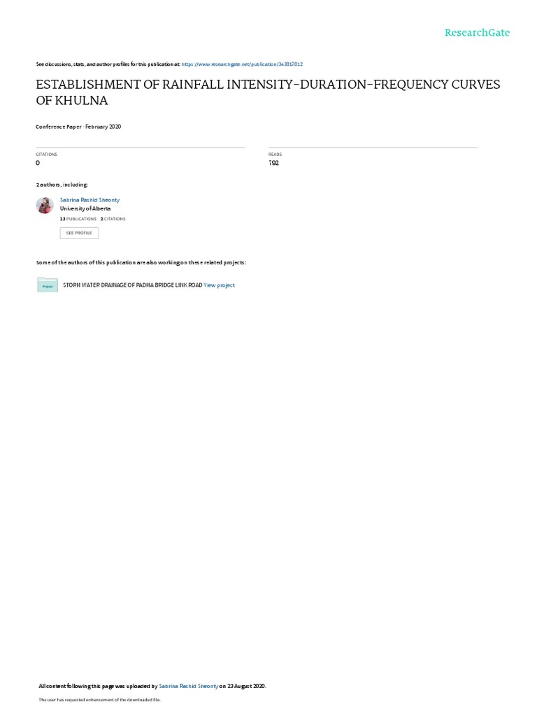 Khulna Rainfall IDF Curves Study | PDF