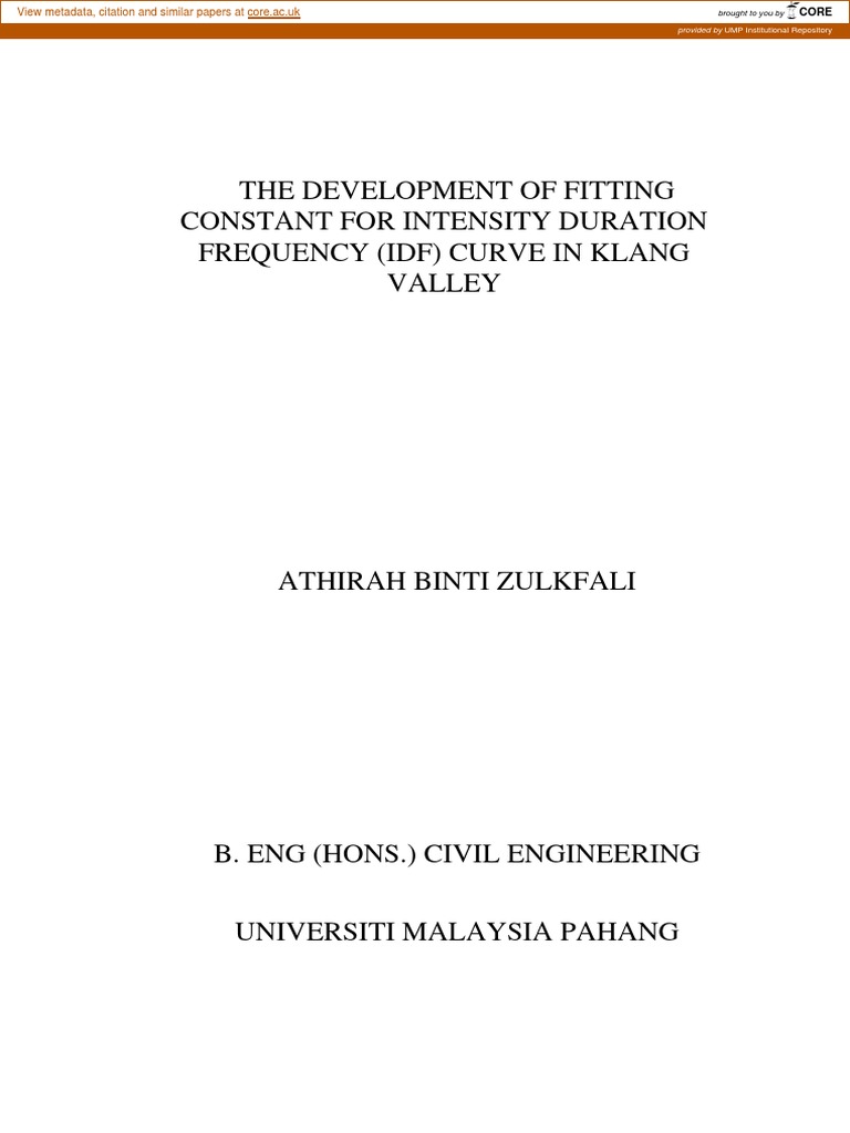 The Development of Fitting Constant For Intensity Duration Frequency (Idf) Curve in Klang Valley ...