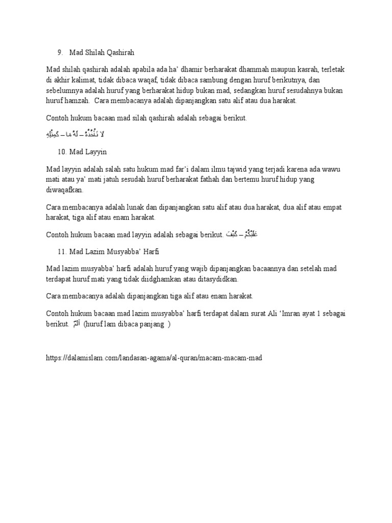 Pengertian dan Contoh Mad Shilah Qashirah | PDF | Seni & Disiplin ...