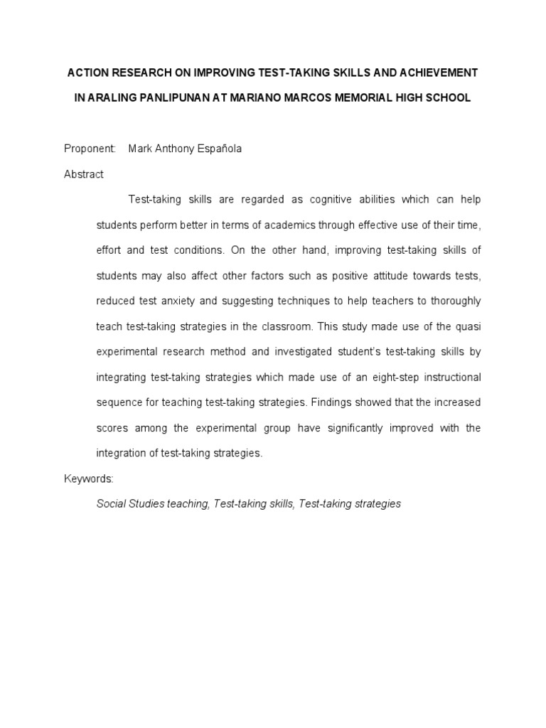 Action Research On Improving Test-Taking Skills and Achievement in ...