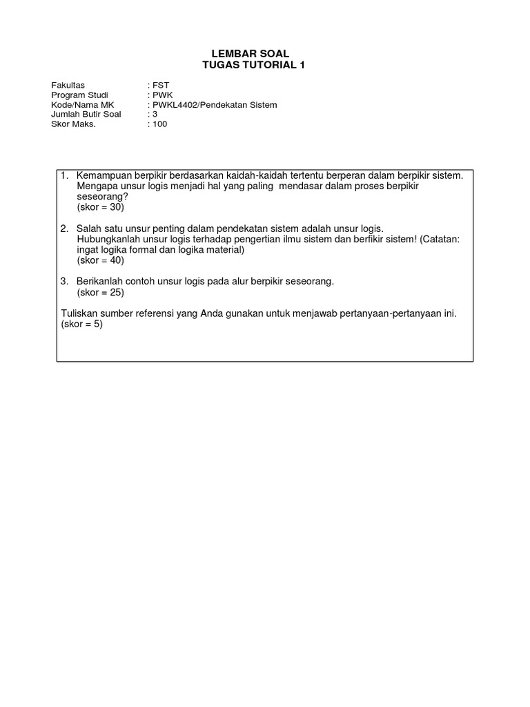 Soal PWKL4402 Tugas 1 | PDF | Sains & Matematika