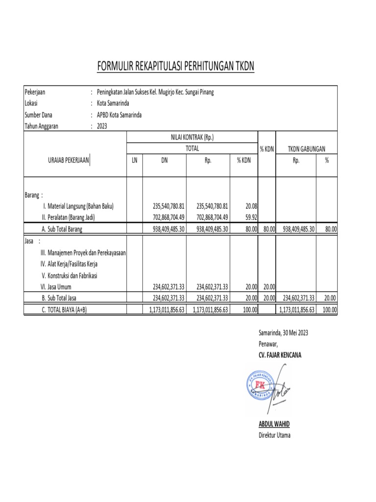 Rekapitulasi Perhitungan TKDN 2023 | PDF