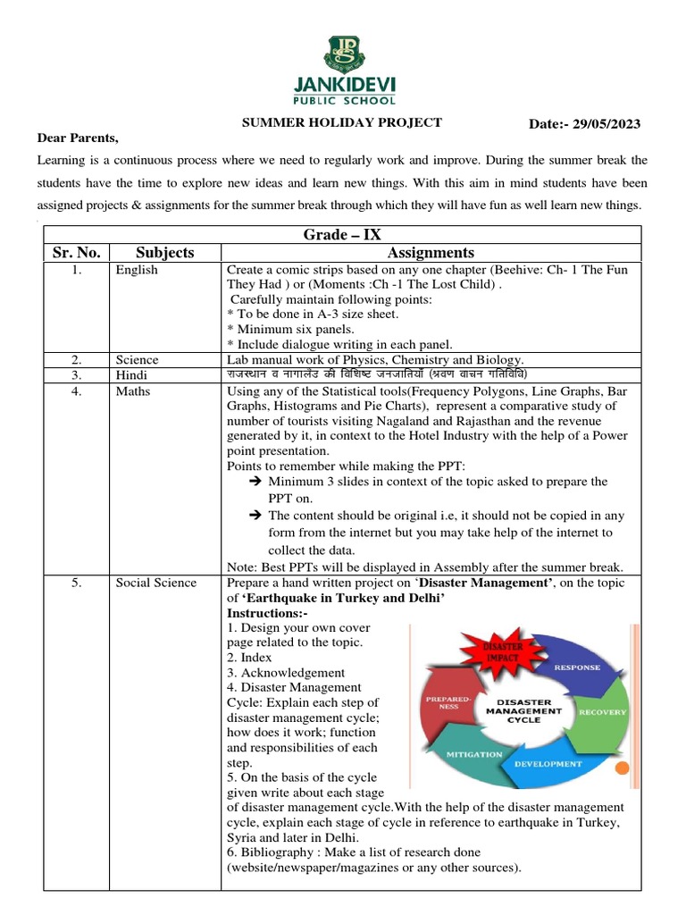 Holiday Homework For CBSE.. Grade IX Jaipur | PDF | Science | Learning