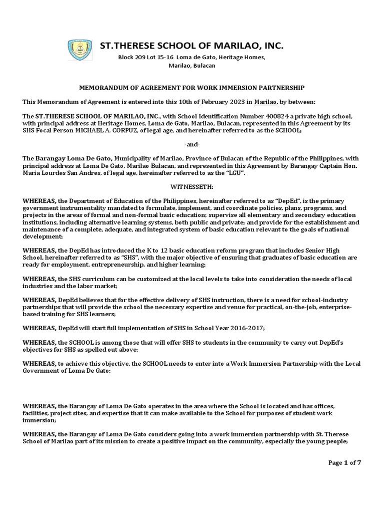 MOA-TEMPLATE - Barangay | PDF | Career & Growth