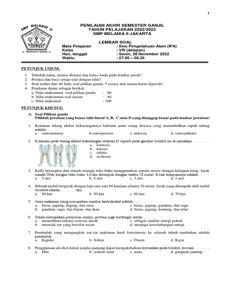 IPA PAS 1 Kls 8 - Nov'22 - Soal | PDF