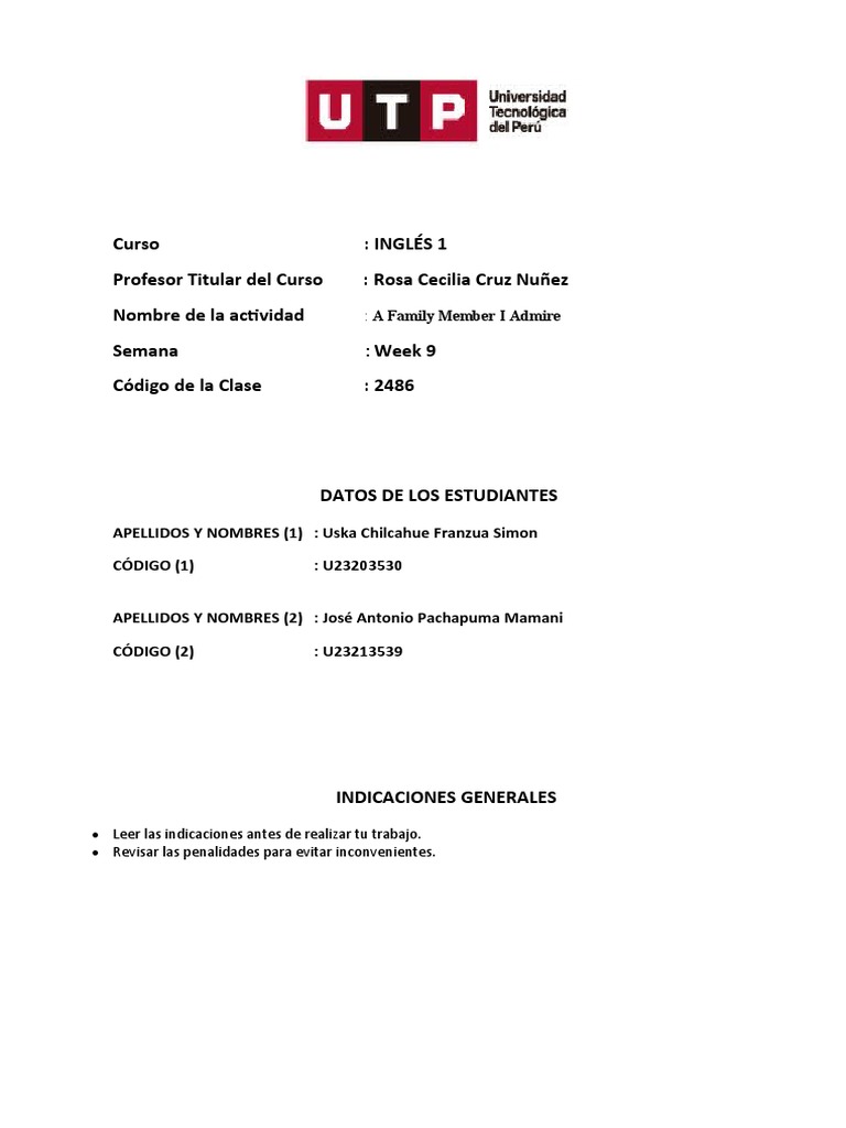 S09 s1 A Family Member I Admire TAREA ACADÉMICA 2 | PDF